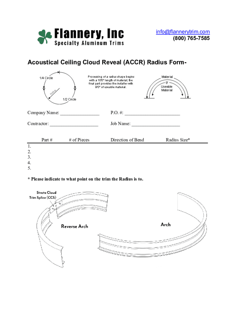 Fillable Online Acoustical Ceiling Cloud Reveal (ACCR) Radius Form- Fax ...