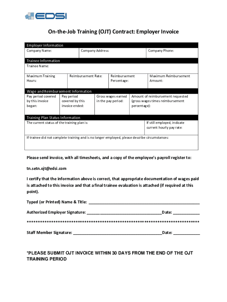 Fillable Online master employer on-the-job training (ojt) agreement Fax ...