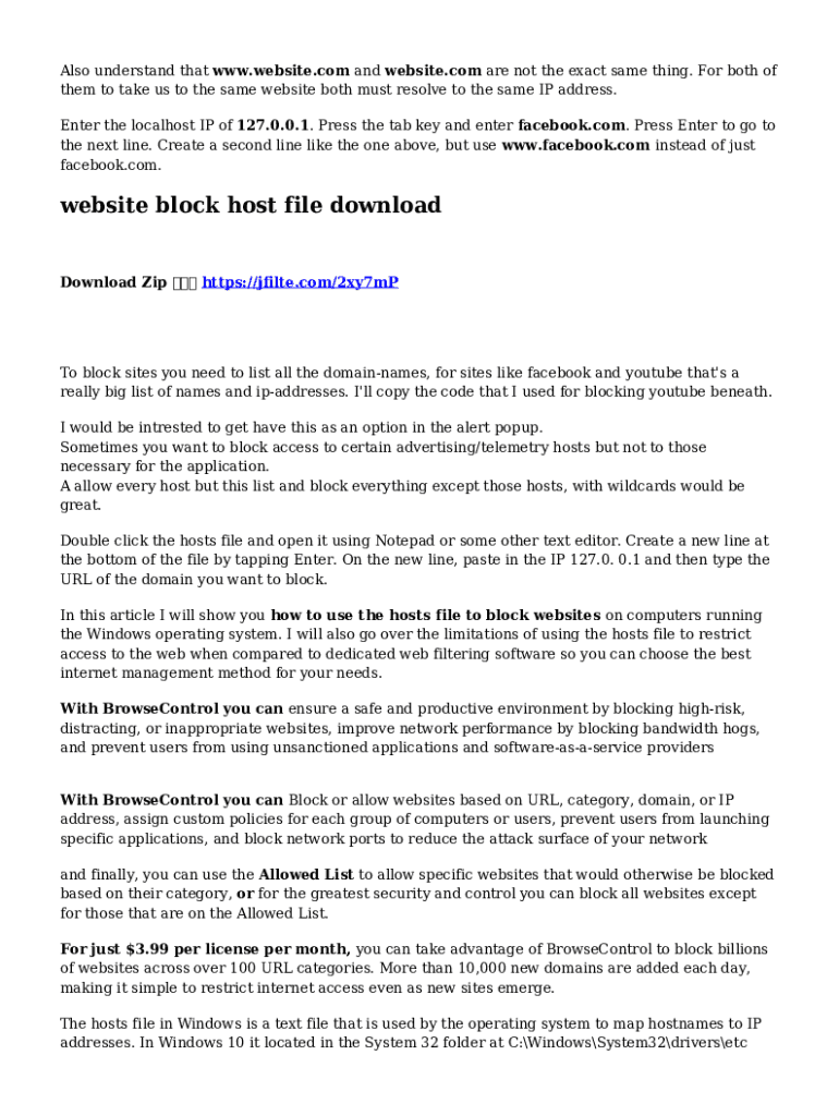 Fillable Online How To Block Websites On Windows Using The Hosts File