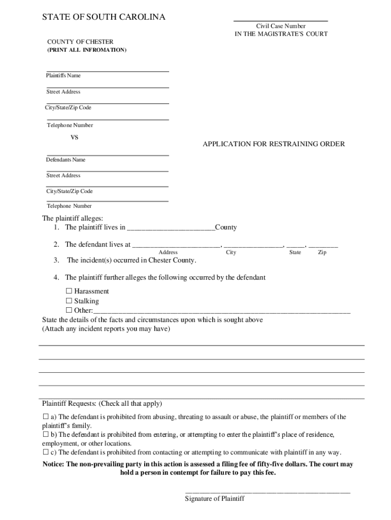 Fillable Online Civil Case Number in the Magistrate's Court State of ...