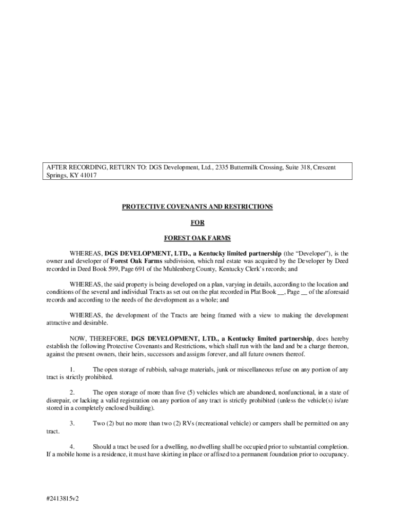 Fillable Online PROTECTIVE COVENANTS AND RESTRICTIONS OF Fax Email Print - pdfFiller