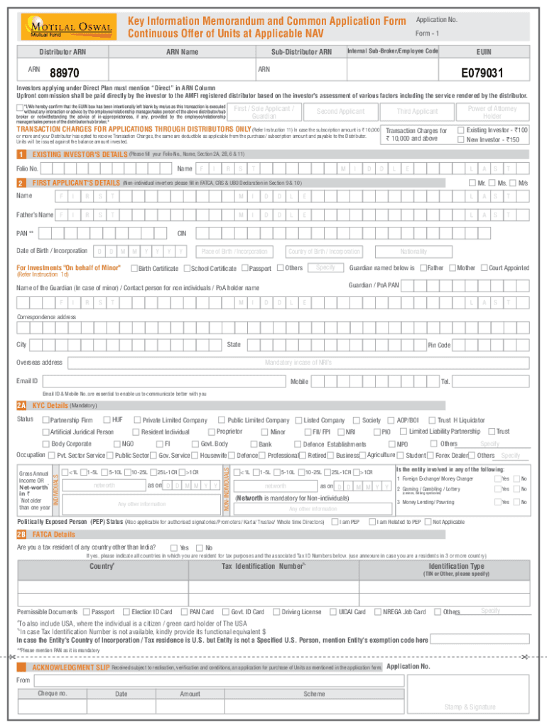 Fillable Online Motilal Oswal - Common Application Form with SIP Fax Email Print - pdfFiller