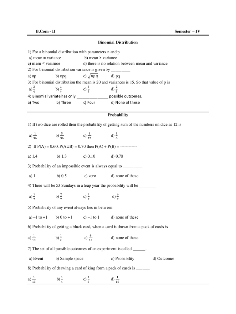 Fillable Online Solved The Mean And The Variance Of A Binomial