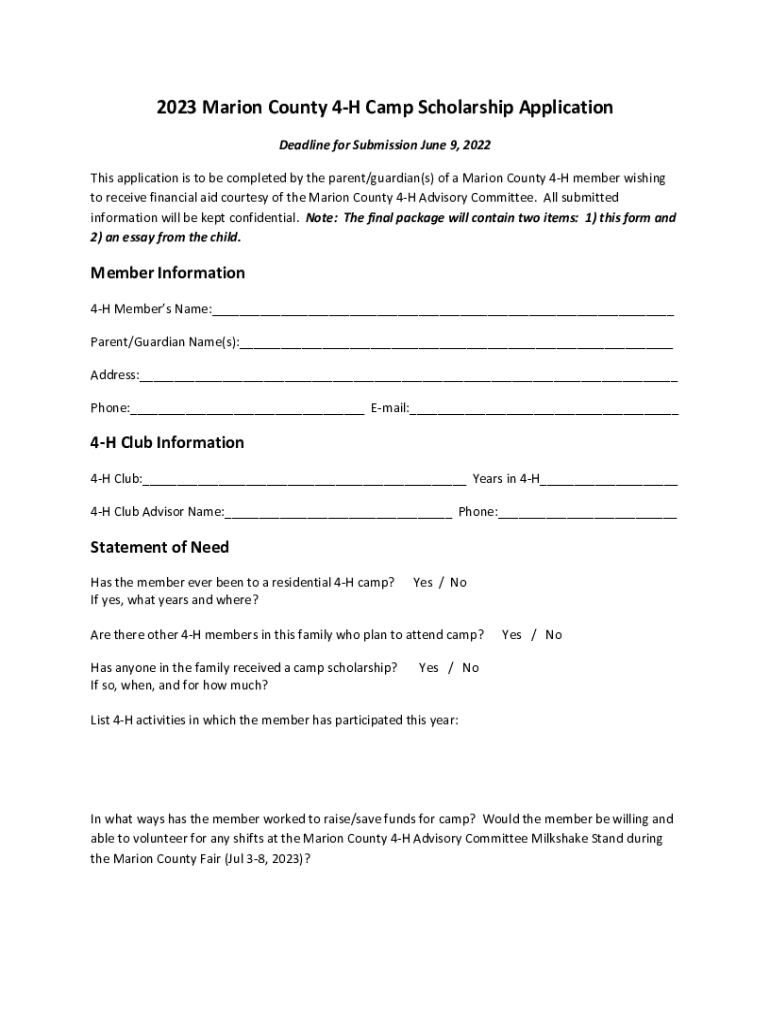 Fillable Online 4-H Scholarship Application Process and Forms Fax Email Print - pdfFiller