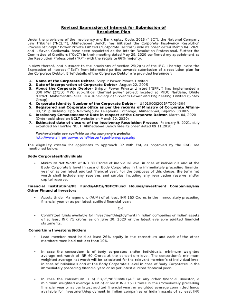 Order under Section 30(6) & 31 of IBC,2016 Doc Template | pdfFiller