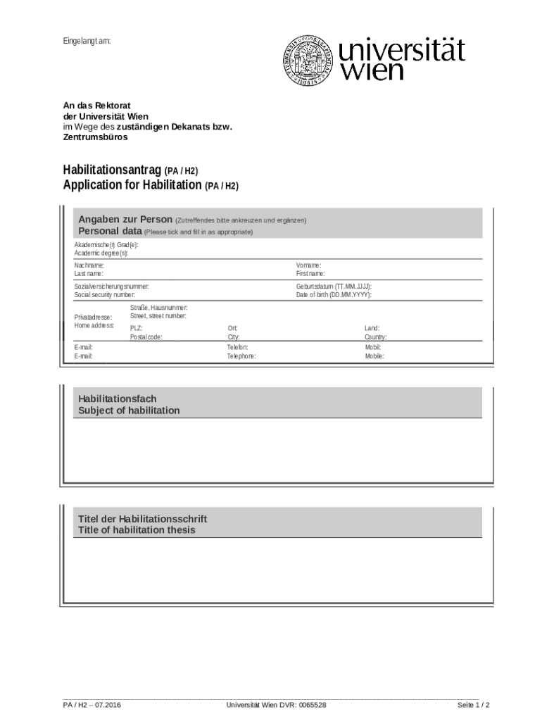 Habilitationsantrag (PA / H2) Application for Habilitation ( ... Doc ...