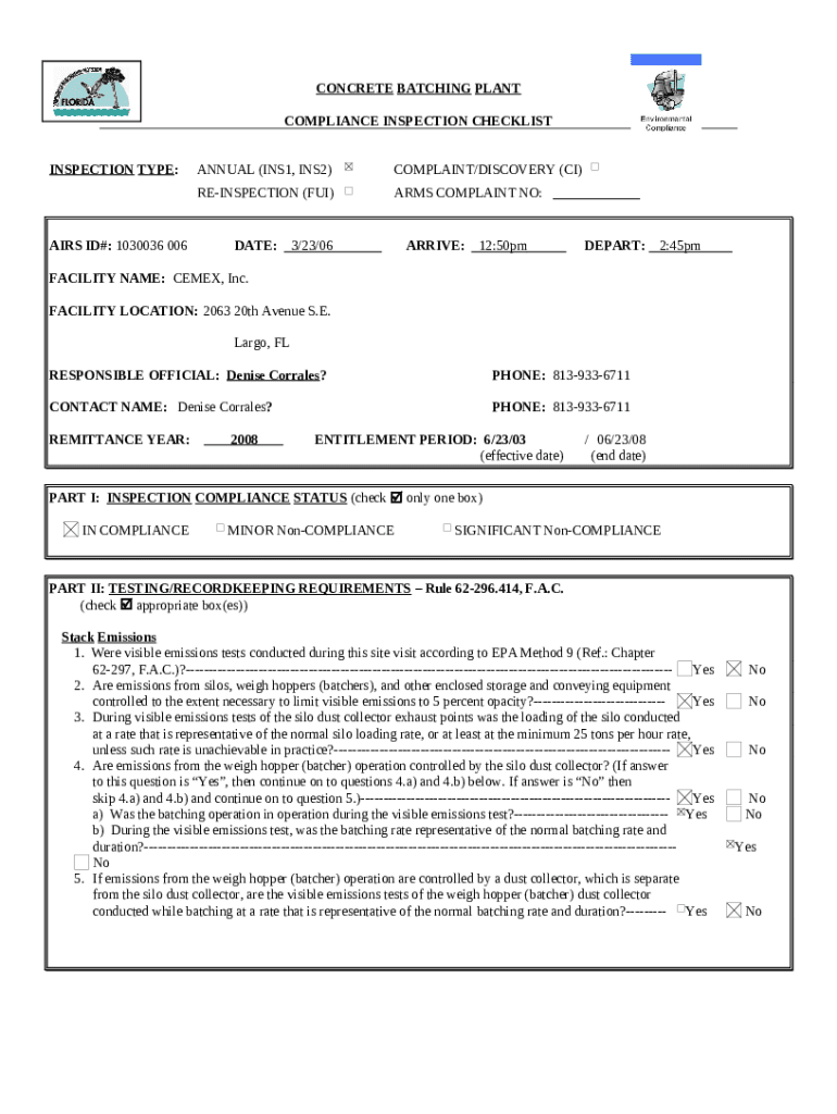 AIRS ID#: 1030036 006DATE:3/23/06ARRIVE:12:50pmDEPART:2:45pm - arm-permit2k dep state fl Doc ...