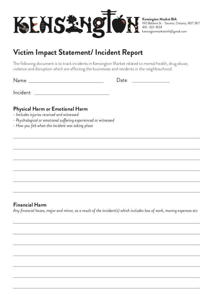 Fillable Online Victim Impact Statement/ Incident ReportKensington Market Fax Email Print ...