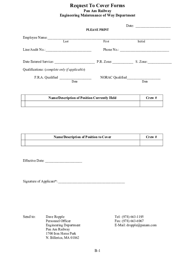 Fillable Online Request To Cover Forms Fax Email Print - pdfFiller