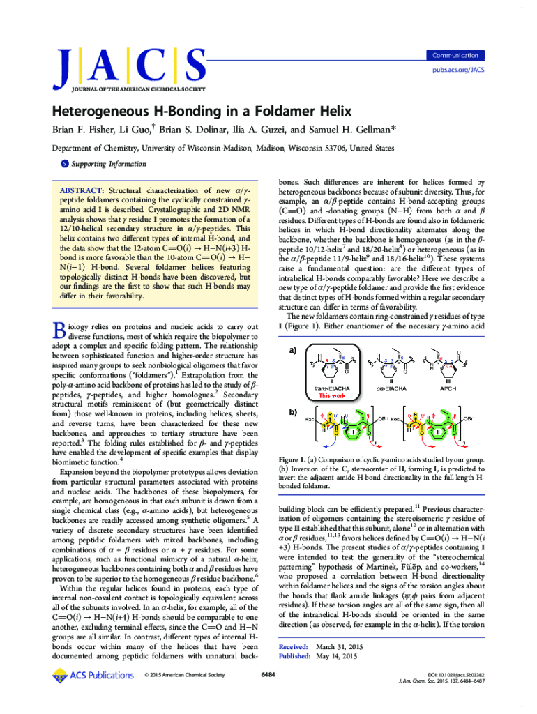 Fillable Online Heterogeneous H-bonding in a foldamer helix Fax Email ...