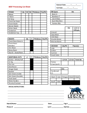 Fillable Online BEEF CUT SHEET Chuck Grind All Chuck Roast B/I 2-3 lbs ...