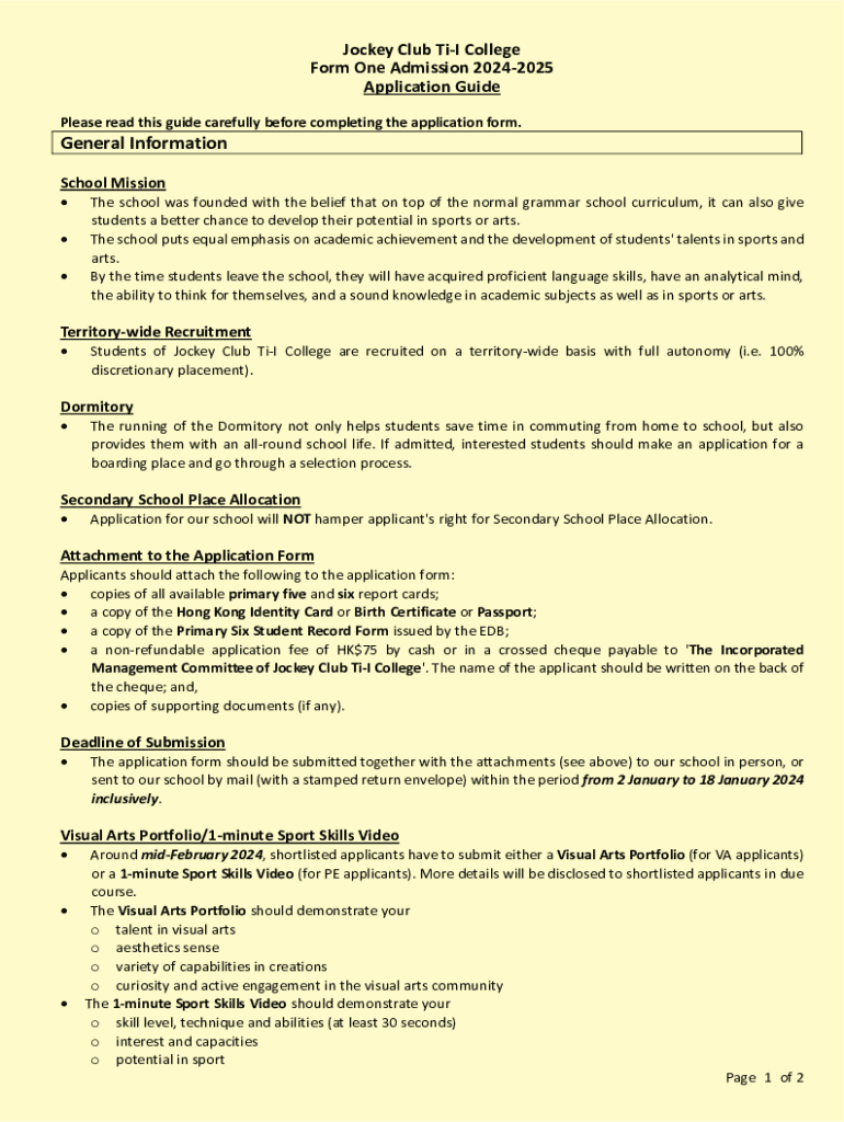 Fillable Online Form 1 Admission 2024-25 Fax Email Print - pdfFiller