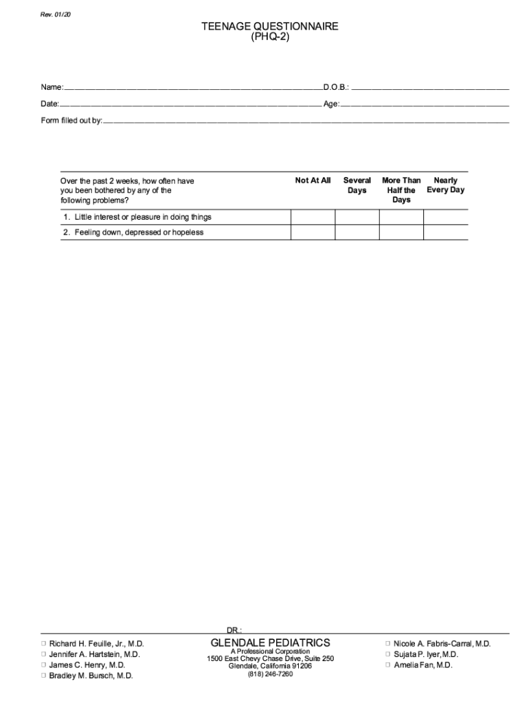 Fillable Online TOOL 1. The Patient Health Questionnaire-2 (PHQ-2) Fax ...