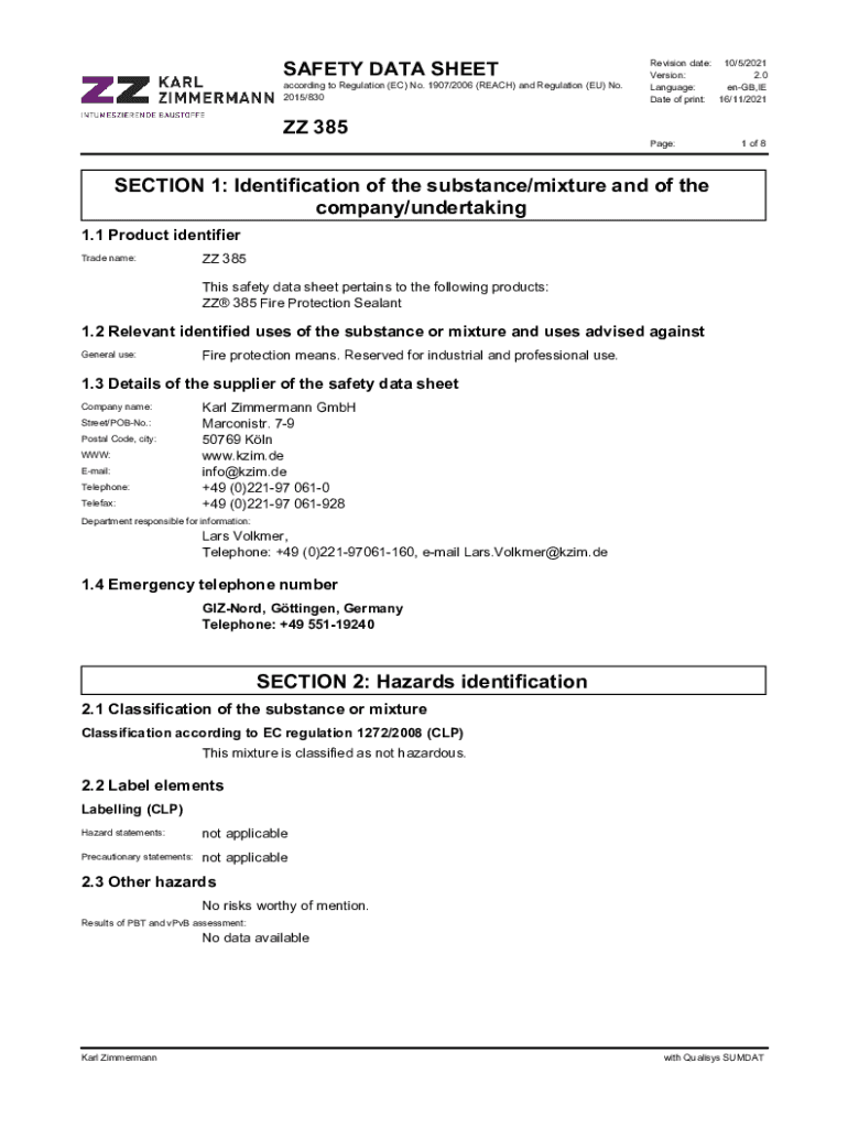 Fillable Online ZZ 385 Fire Protection Sealant Fax Email Print - pdfFiller