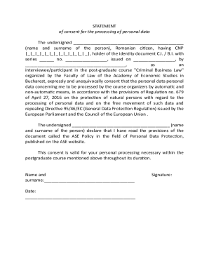 Fillable Online STATEMENT of consent for the processing of personal ...