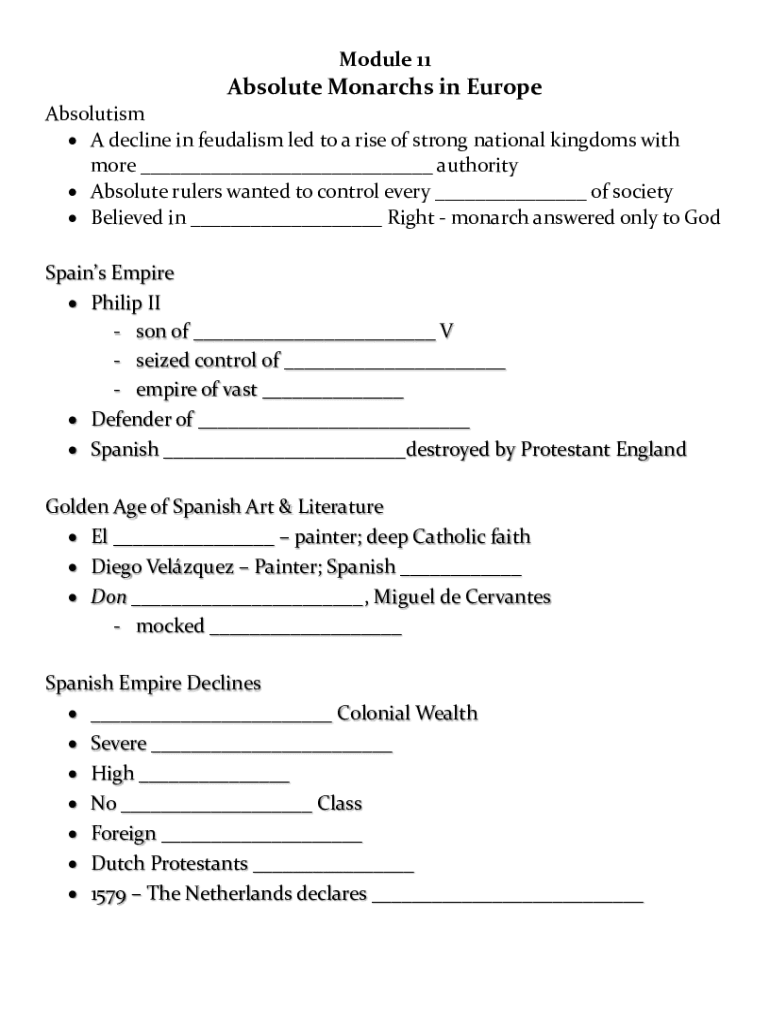 Fillable Online Module 11: Absolute Monarchs in Europe Flashcards Fax ...