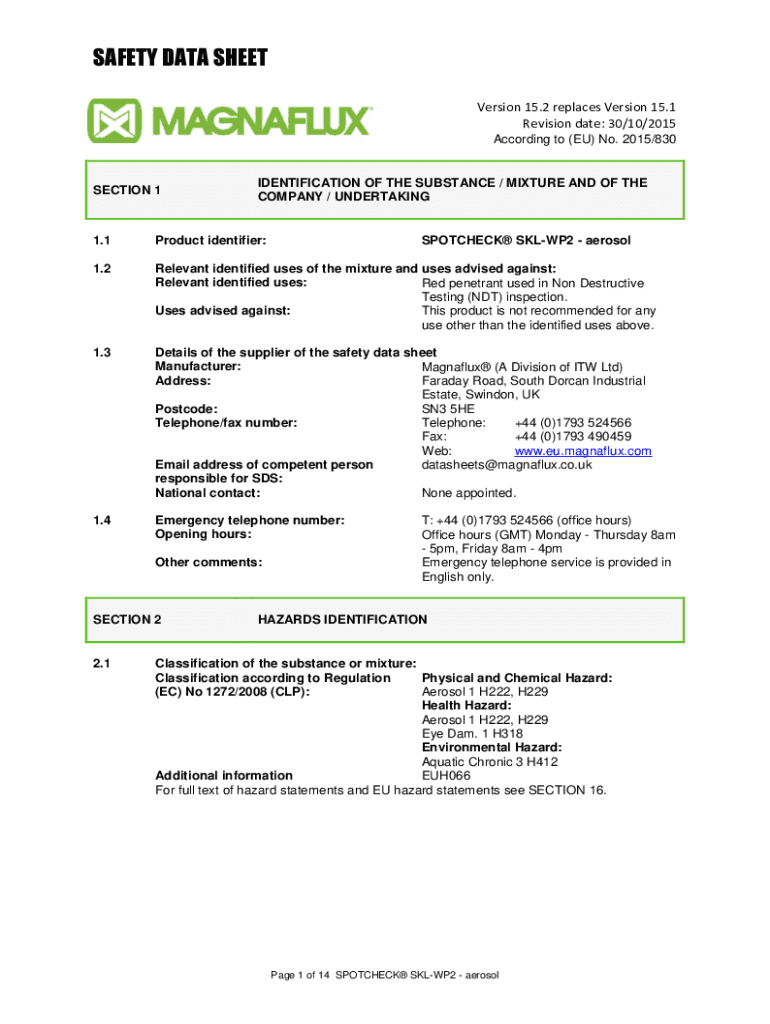 Fillable Online SAFETY DATA SHEET according to Regulation (EC) 2015/ ... Fax Email Print - pdfFiller