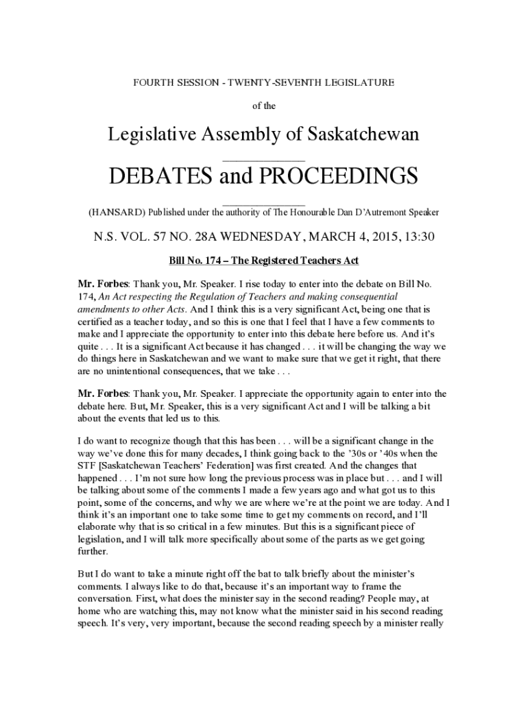 Fillable Online Bill No. 174The Registered Teachers Act - David Forbes ...