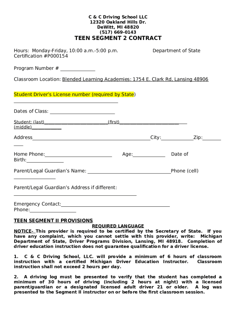 teen segment 2 contract Doc Template | pdfFiller