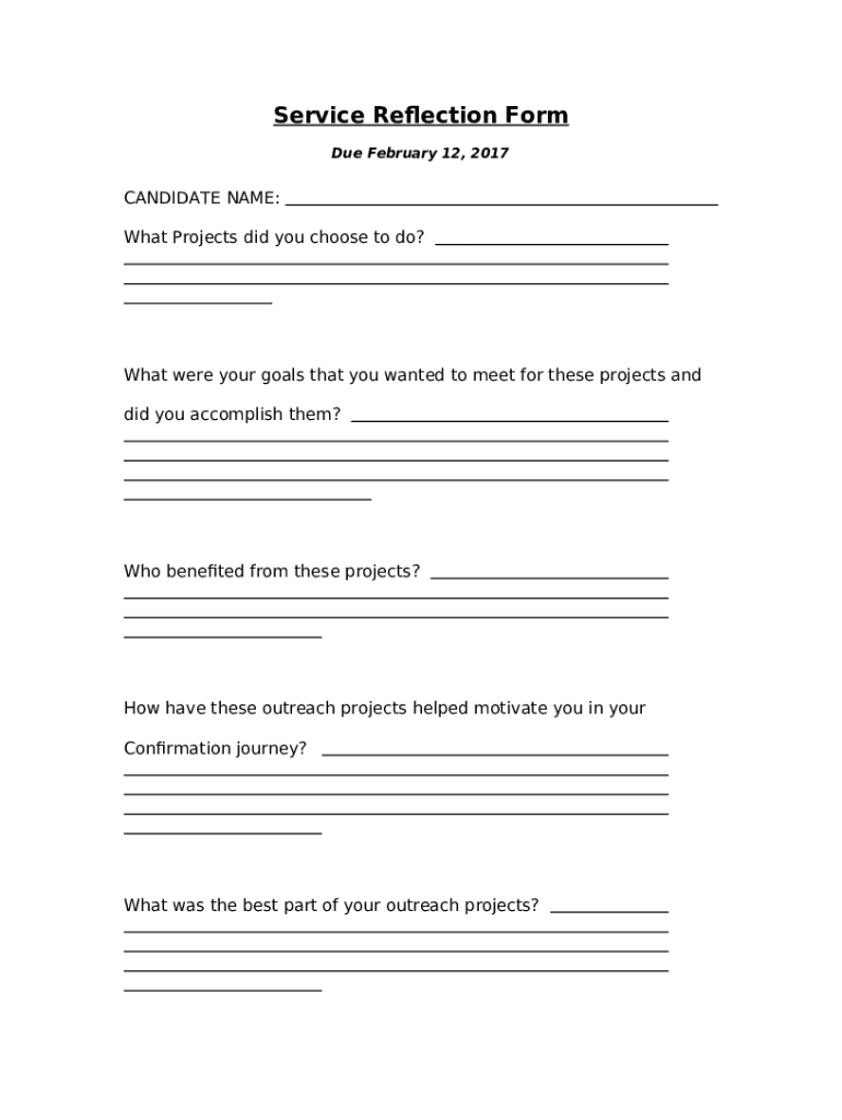 Confirmation Outreach Project Reflection Doc Template | pdfFiller