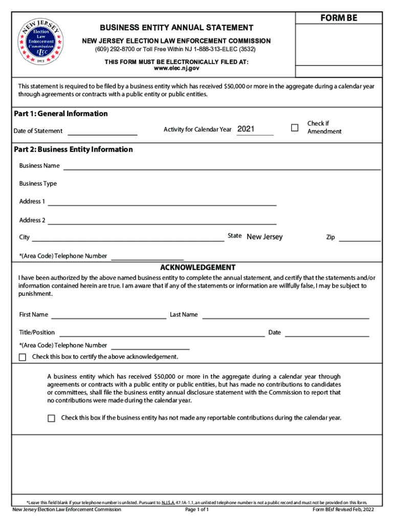 Fillable Online ELEC Business Entity Electronic Annual Disclosure ...