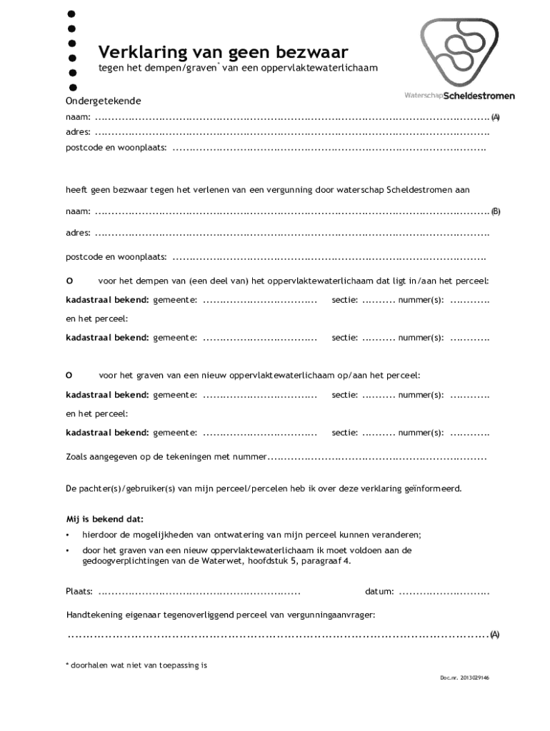 Invulbaar Online Verklaring van geen bezwaar hoofdbewoner Faxnummer ...