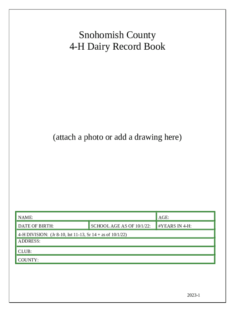 4-H Dairy Record Book Doc Template | pdfFiller