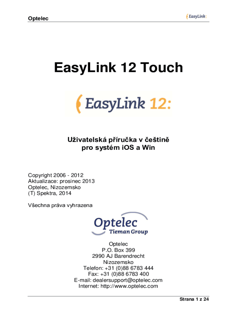 Fillable Online EasyLink 12 Touch - Spektra, v.d.n. Fax Email Print ...