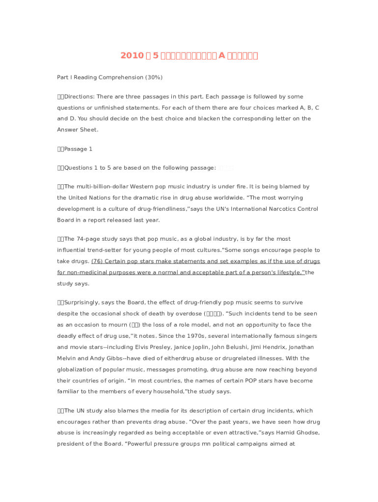 Part I Reading Comprehension (30%) Doc Template | pdfFiller