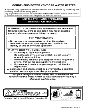 Fillable Online CONDENSING POWER (DIRECT) VENT GAS WATER ... Fax Email ...