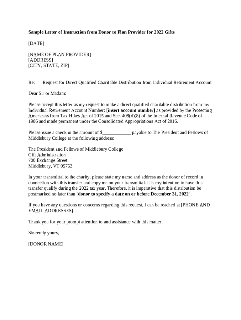 Sample Letter of Instruction from Donor to Individual ... Doc Template ...