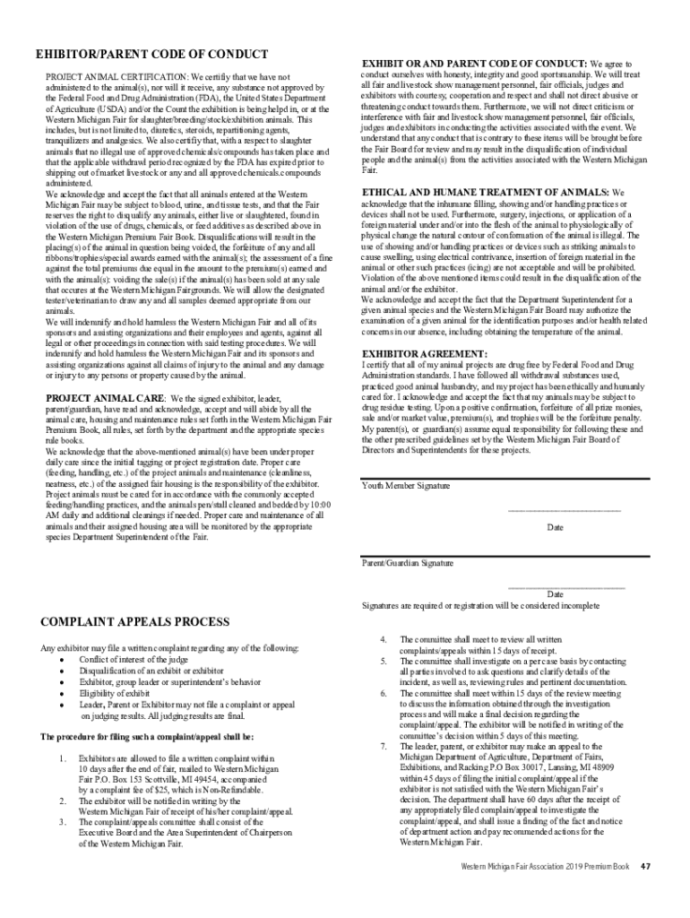 Fillable Online EHIBITOR/PARENT CODE OF CONDUCT COMPLAINT ... Fax Email Print - pdfFiller