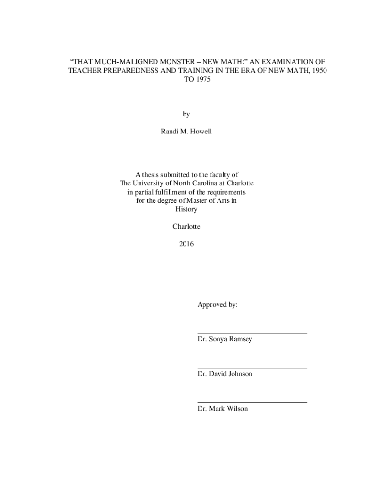 Fillable Online A history of the "new math" movement in the United ...