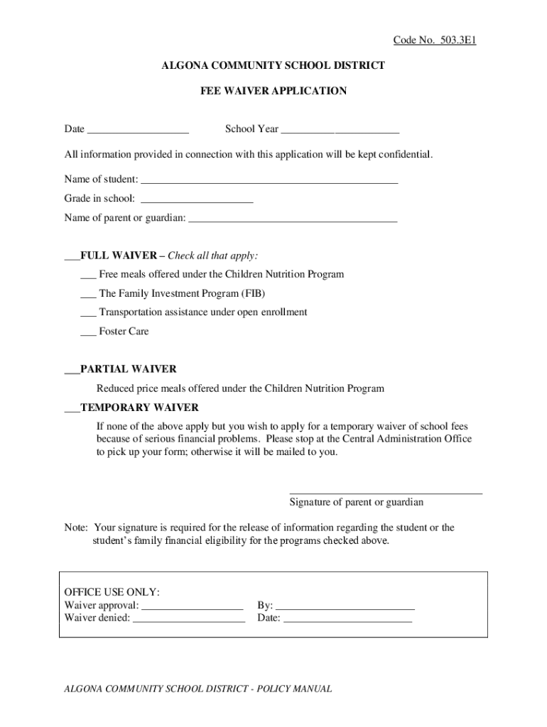 Fillable Online 503.3E1 Standard Fee Waiver Application.pdf Fax Email ...