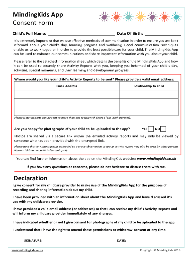 Fillable Online NEW App Information Sheet & Consent Form - Minding Kids ...