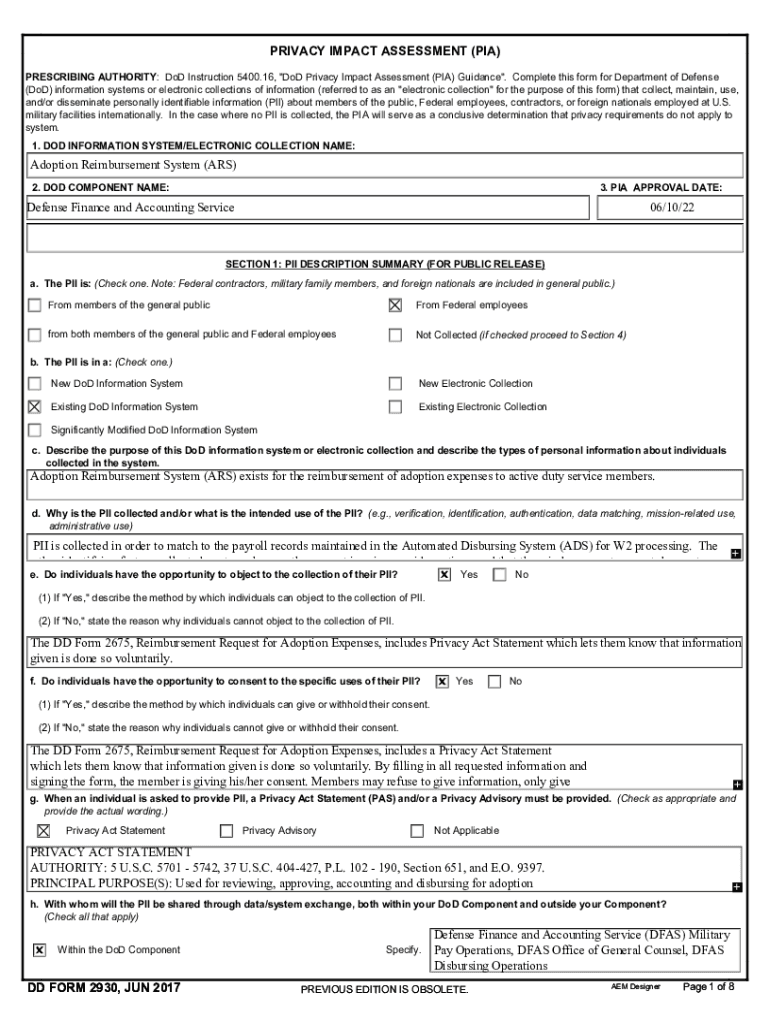 Fillable Online DD FORM 2930, JUN 2017 DD FORM 2930, JUN 2017 PRIVACY ...