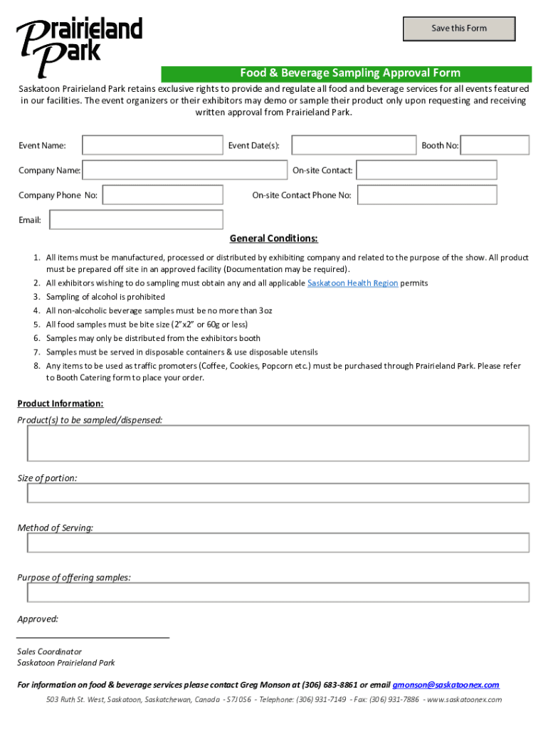 Fillable Online Food & Beverage Sampling Approval Form - HomeStyles ...