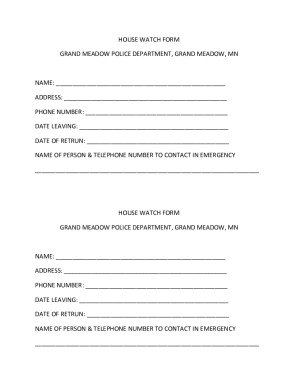 Fillable Online Town of McCandless Police Department House Watch ...