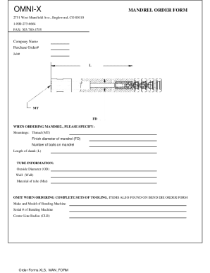 Fillable Online Mandrel Order Form - OMNI-X Fax Email Print - pdfFiller