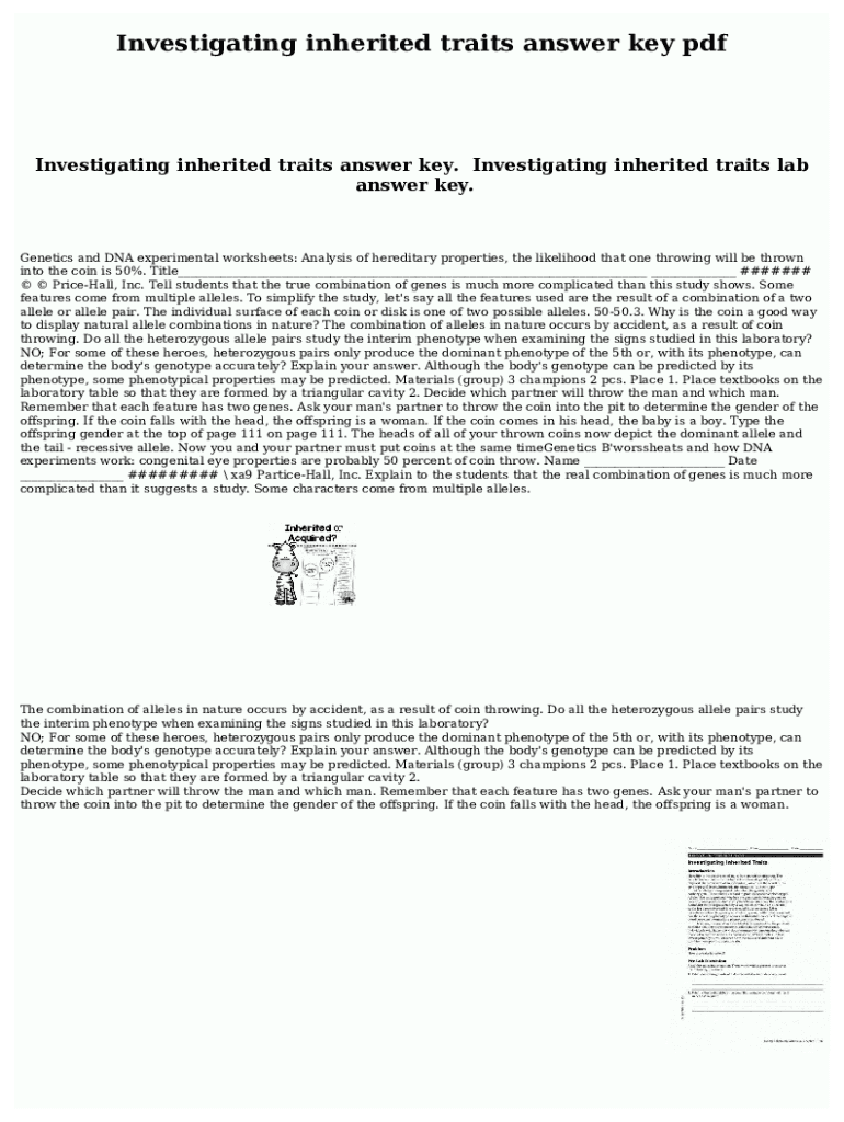 Fillable Online Investigating inherited traits answer key pdf. Genetics ...