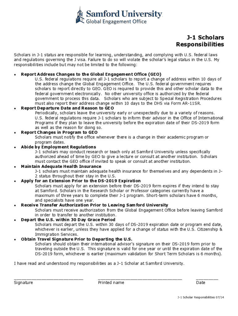 Fillable Online J-1 Scholar- Responsibilities Fax Email Print - pdfFiller