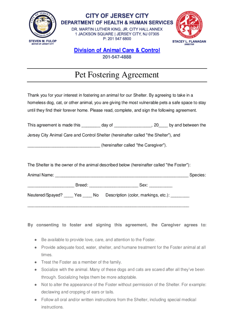 Fillable Online Pet Fostering Agreement Fax Email Print - pdfFiller