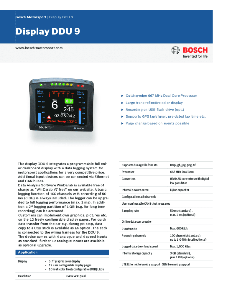 Fillable Online Bosch Motorsport - DDU 9 Display Fax Email Print ...