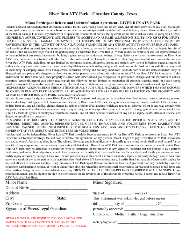 Fillable Online ATV ParkRiver Run ATV ParkJacksonville, Tx - River Run ...