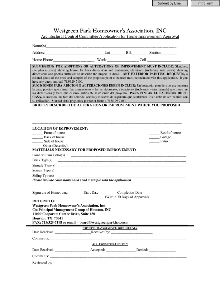 Fillable Online ACC Application Form - Architectural Control Committee ...