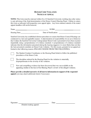 Fillable Online honor code violation notice of appeal Fax Email Print ...