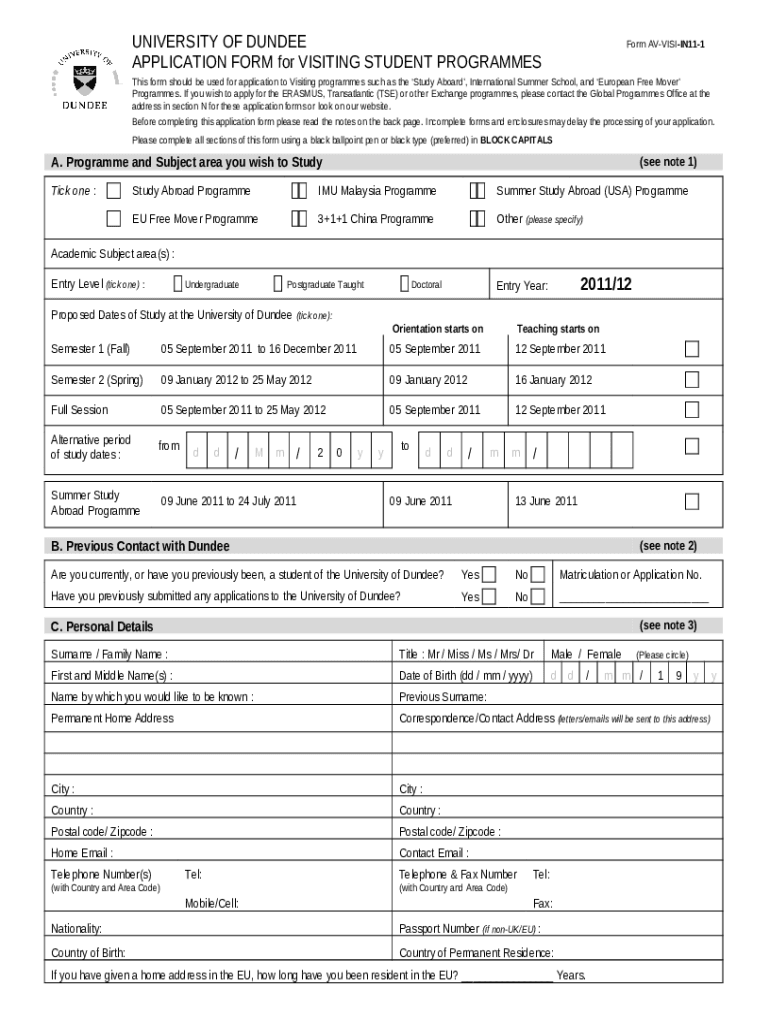 Study abroad ination for University of Dundee students Doc Template | pdfFiller