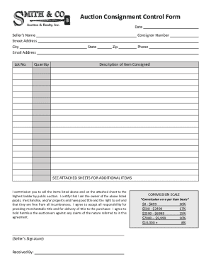 Fillable Online Auction Consignment Control Form Fax Email Print ...