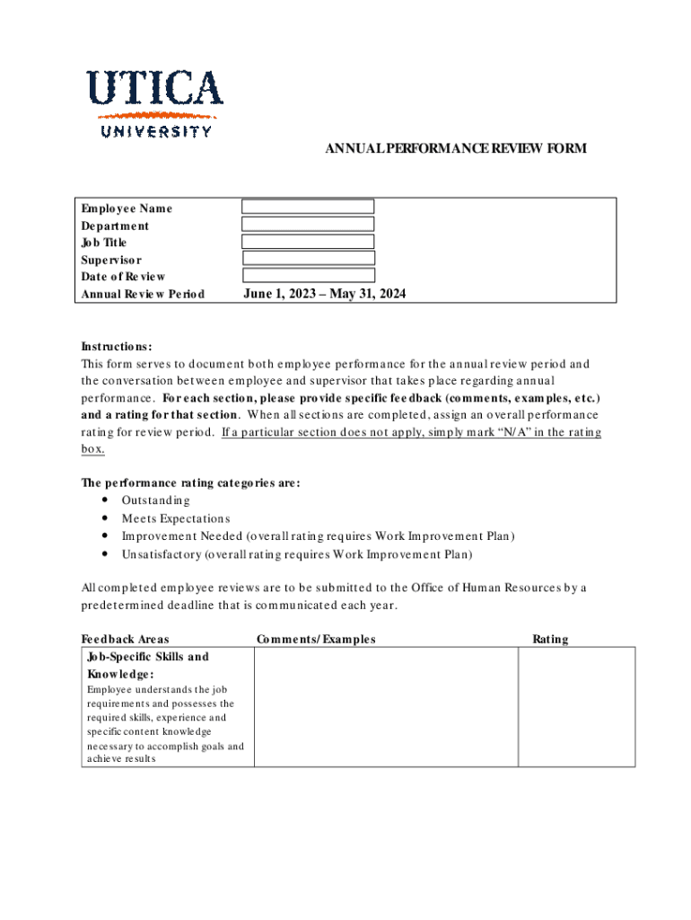 Fillable Online Abbreviated Annual Performance Review Form Fax Email ...