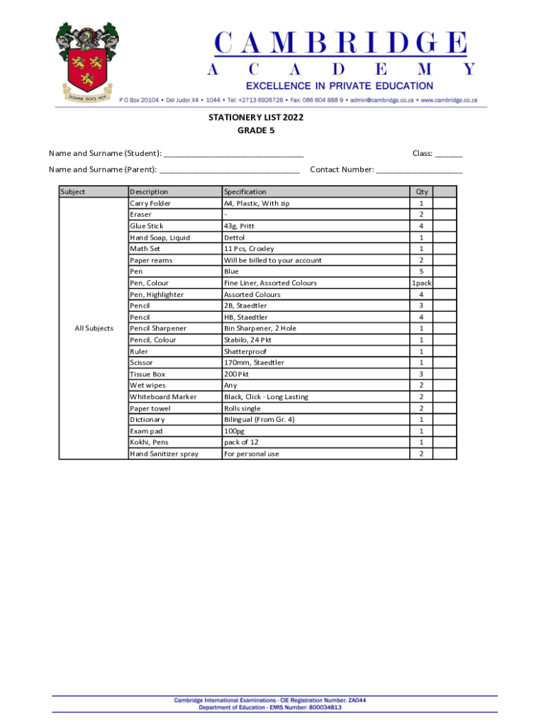 Fillable Online cambridge co Ruimsig Academy Schedule of Fees 2022 ...